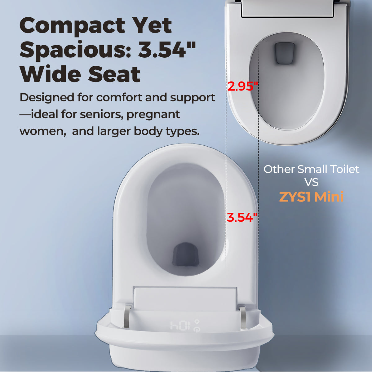 Bazyths Compact Smart Toilet for Small Bathroom, Built-in Tank & Bidet